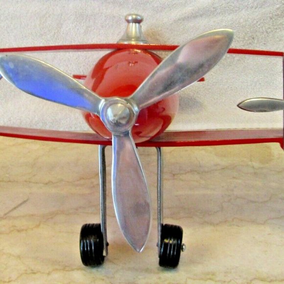 Accents | Vintage Red Metal Prop Biplane With Moving Propellers And ...